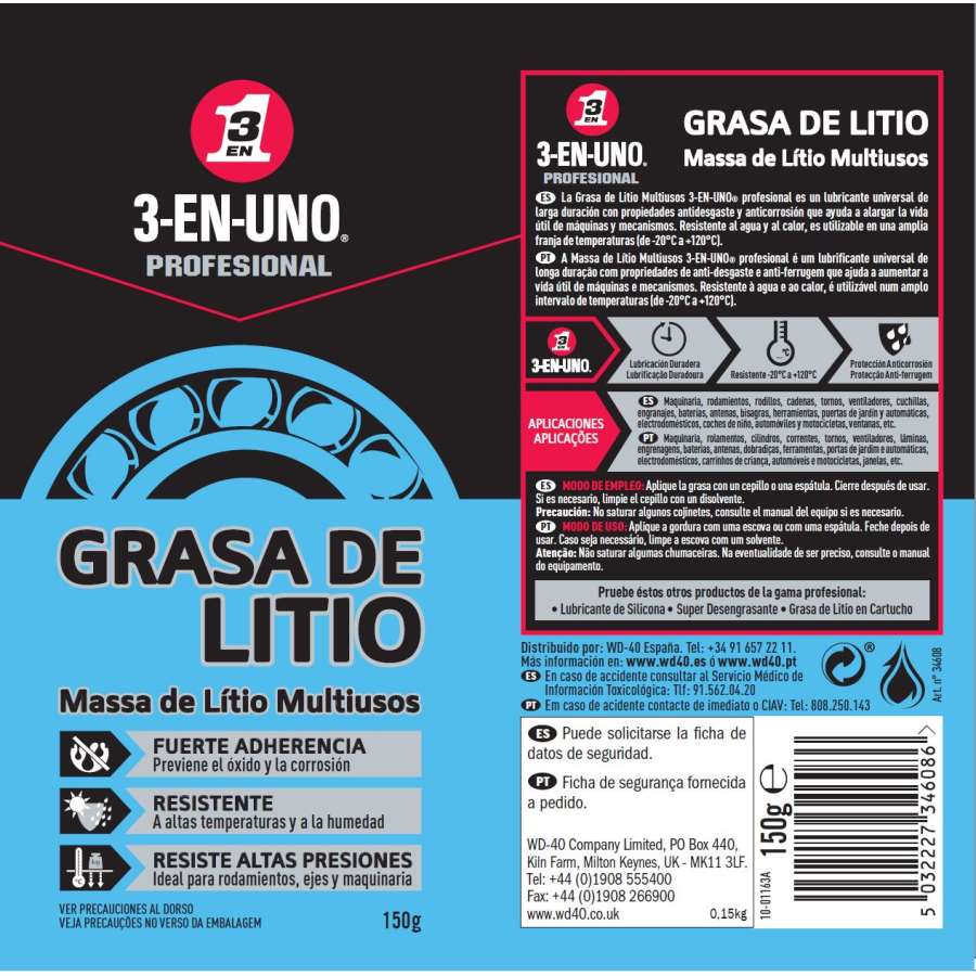 GRASA DE LITIO MULTIUSOS 3 EN 1 TUBO 150GR