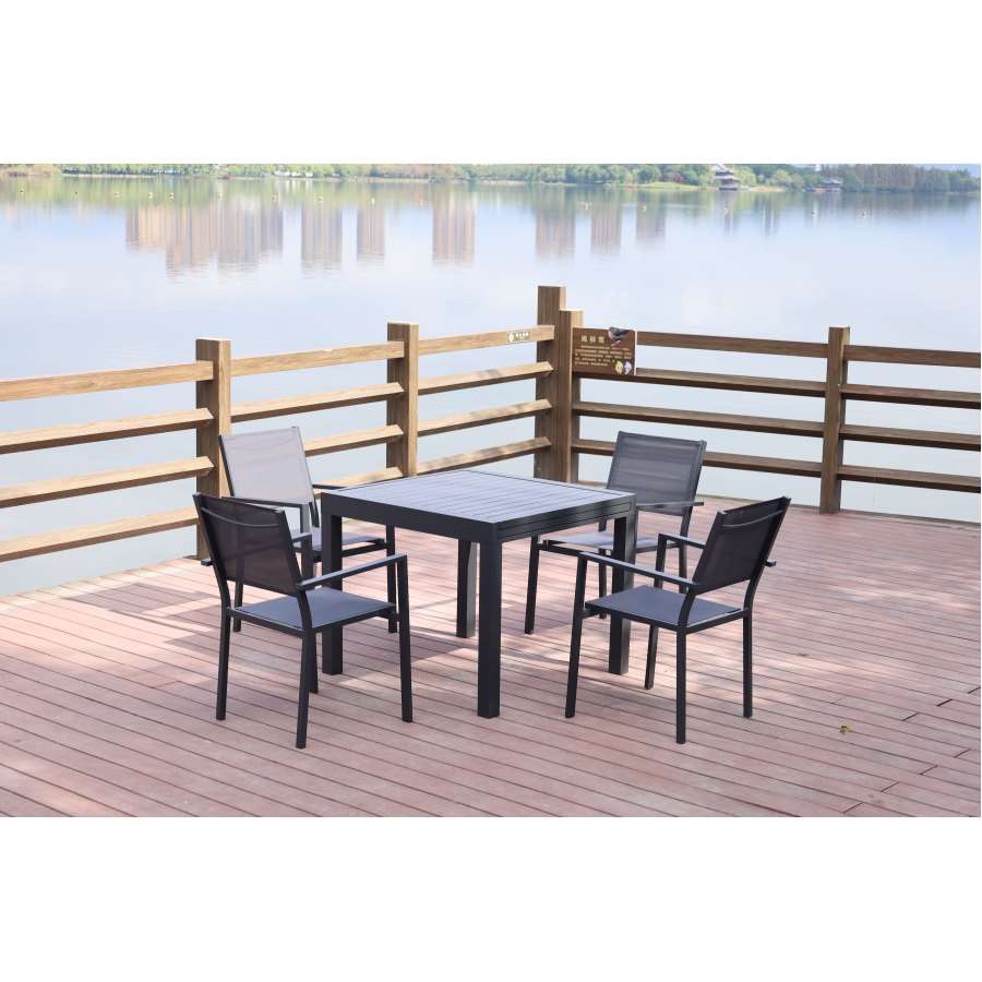 CONJUNTO NIMES MESA EXTENSIBLE 90/180x90x75 cm+ 4 SILLONES